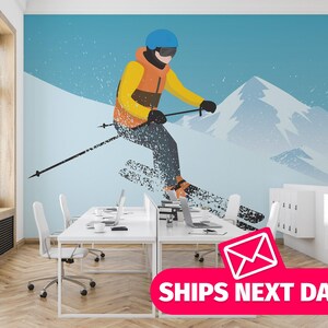 Ski Wallpaper Mural, Peel and Stick Winter Sports Decor - Etsy