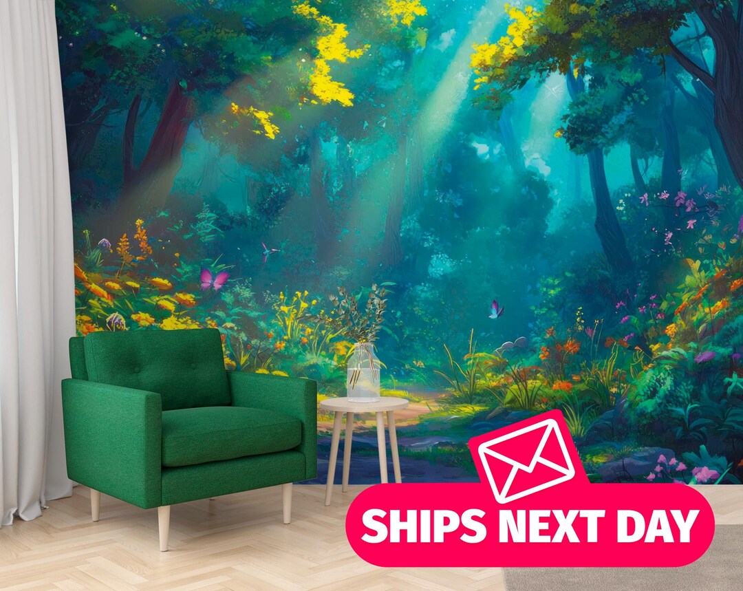 Enchanted Forest Path Mural – Sunlit Woodland, Peel & Stick Wallpaper ...