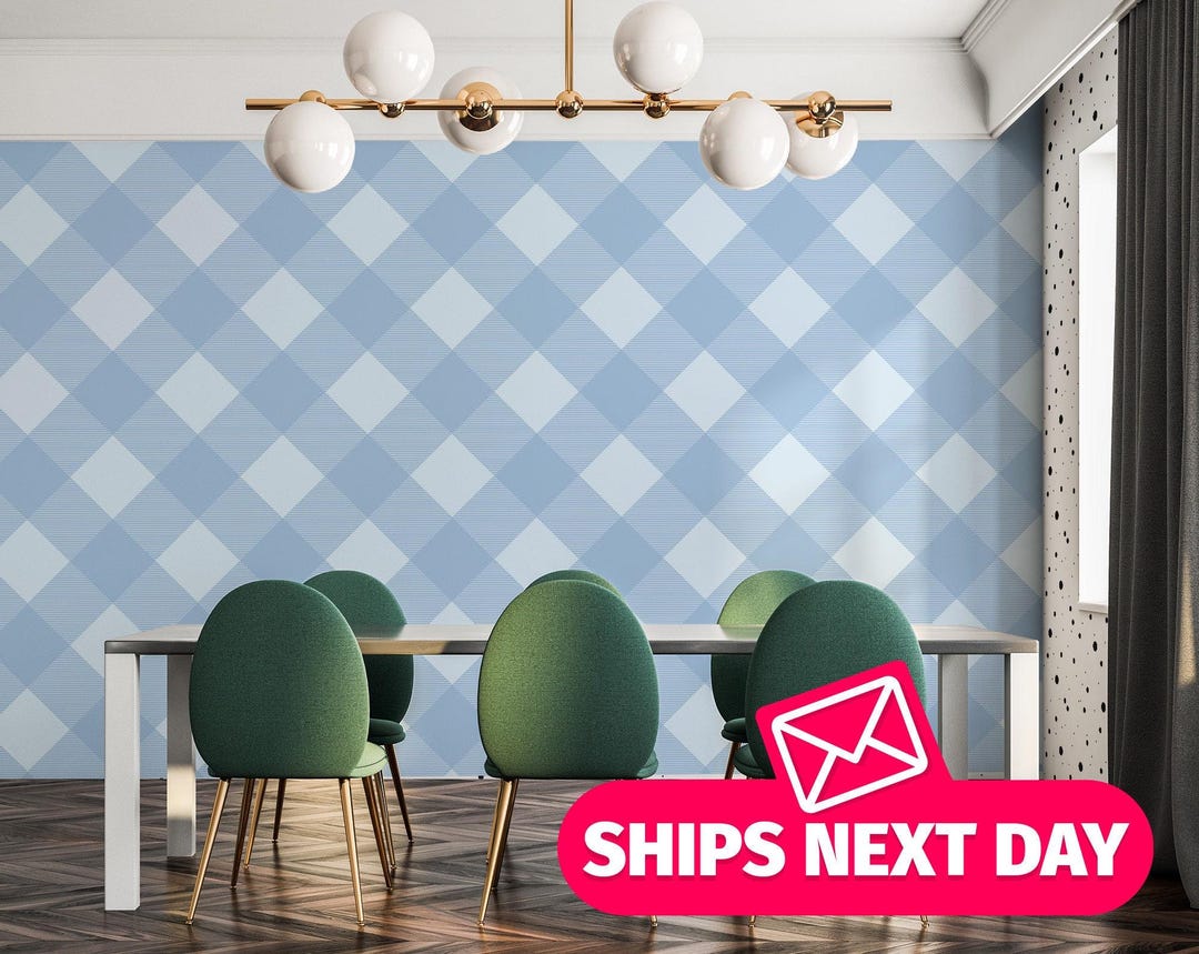 Blue Plaid / Geometric Mural, Peel and Stick Removable Vinyl or Fabric ...