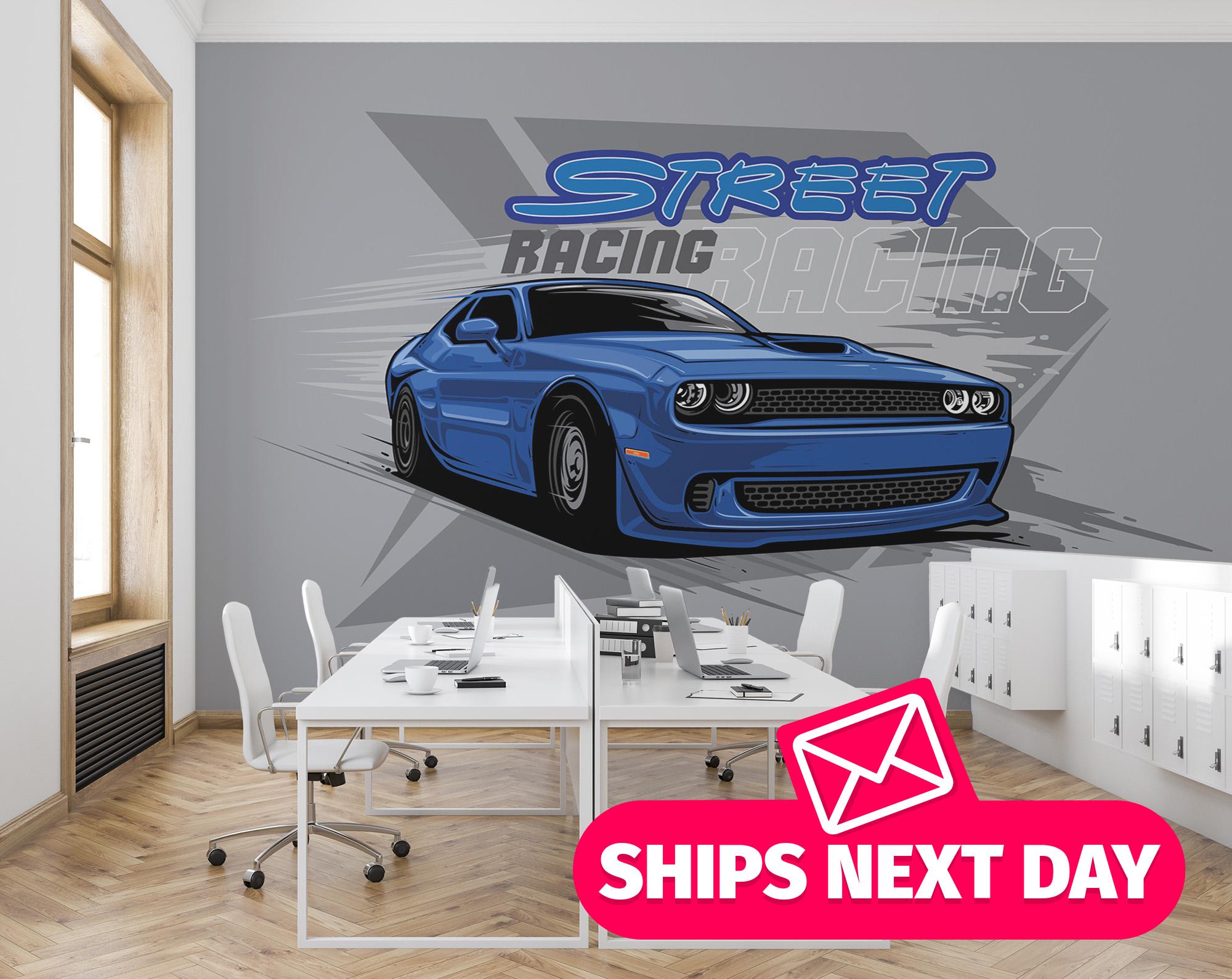 Street Racing Muscle Car Mural – Removable Vinyl Wallpaper - Etsy