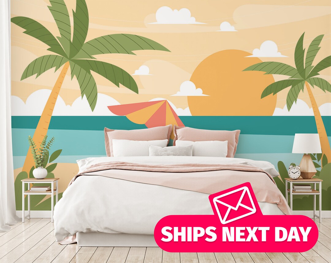 Tropical / Beach Wall Mural, Peel and Stick Removable Vinyl Wallpaper ...
