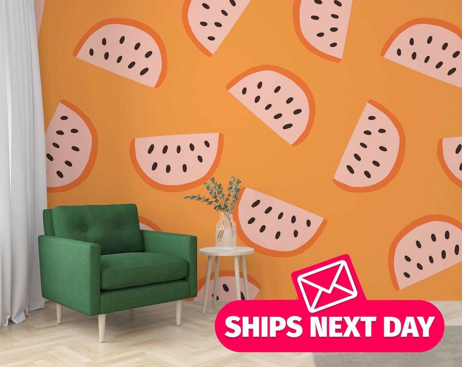 Watermelon / Retro Mural, Peel and Stick Removable Vinyl or Fabric, Non ...