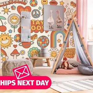 Groovy / Fun Retro Mural, Peel and Stick Removable Vinyl or Fabric, Non ...