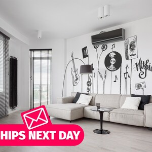 Black and White Music / Funky Wall Mural, Peel and Stick Removable ...