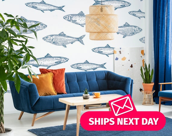 Fish Wallpaper Mural Nautical Aquatic Wall Mural Peel and | Etsy