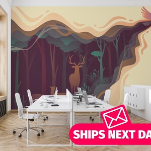 Forest Serene Removable Vinyl Mural / Peel and Stick Deer Family in ...