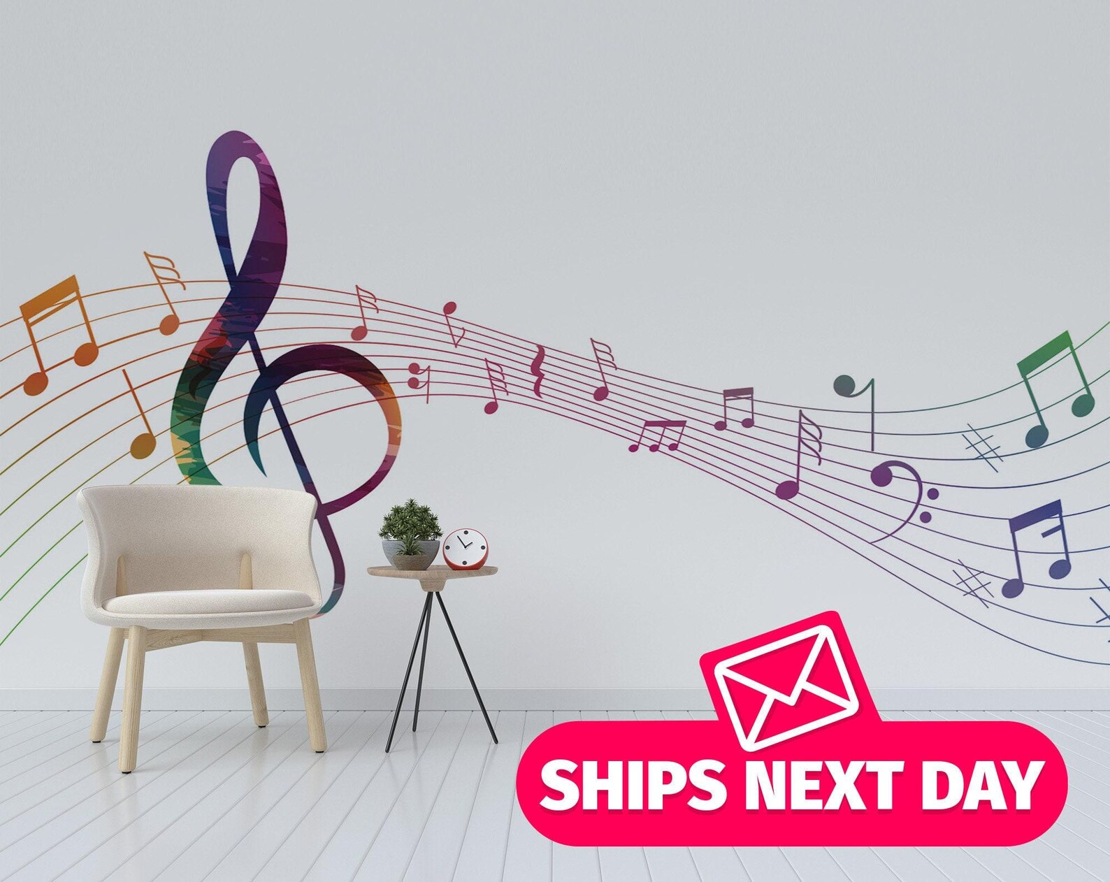 Colorful Music Note Mural, Peel and Stick or Unpasted Wallpaper - Etsy