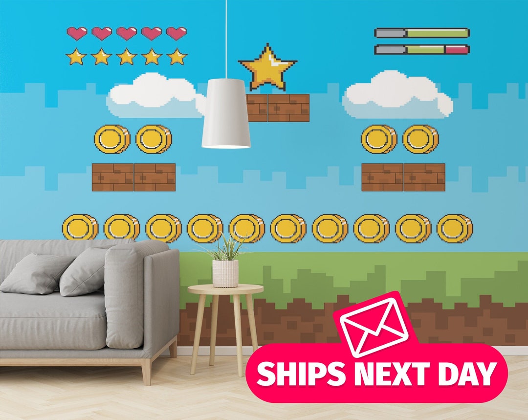 Retro Gaming Mural, Peel and Stick Removable Vinyl or Fabric, Non ...