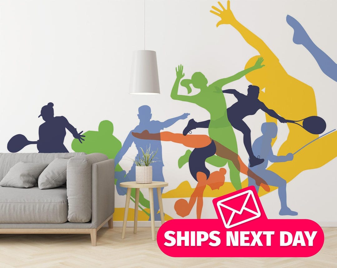 Multi-sport Silhouette Wall Mural / Peel and Stick Sports Wallpaper ...