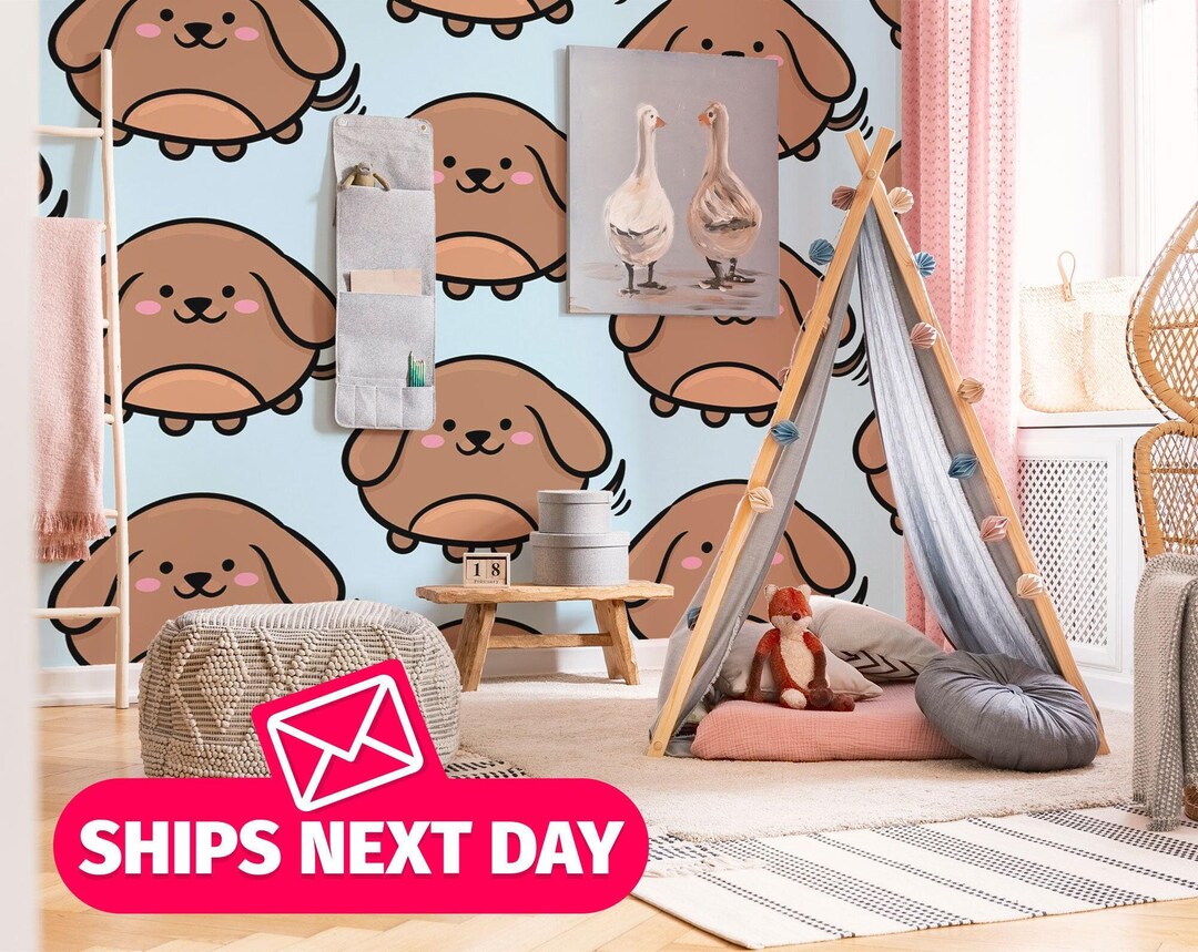 Dog / Puppy Mural, Peel and Stick Removable Vinyl or Fabric, Non-pasted ...