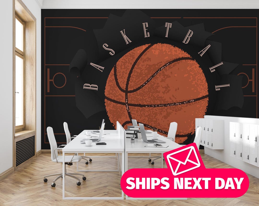 Bold Basketball Wall Mural – Peel and Stick Sports Decor - Etsy