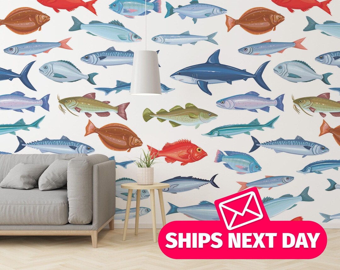 Fish / Fishing Mural, Peel and Stick Removable Vinyl or Fabric, Non ...