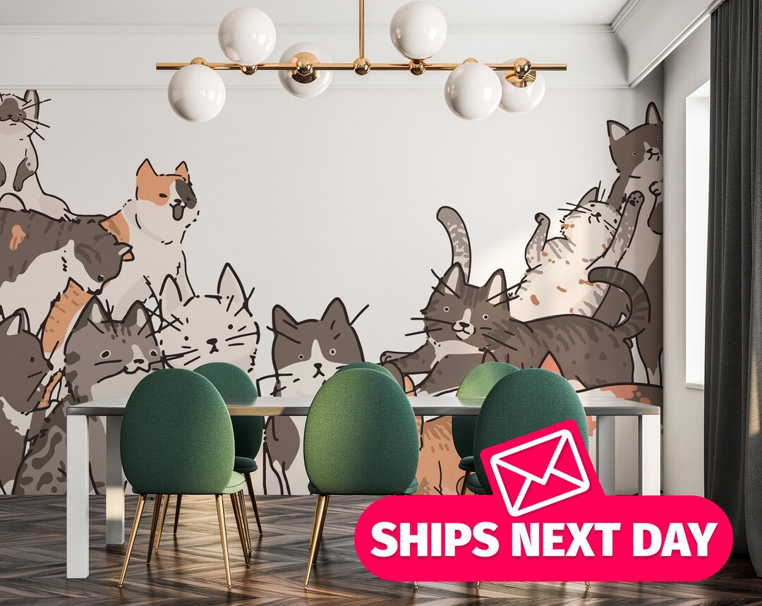 Hand Drawn Cat / Animal Pet Mural, Peel and Stick Removable Vinyl or ...