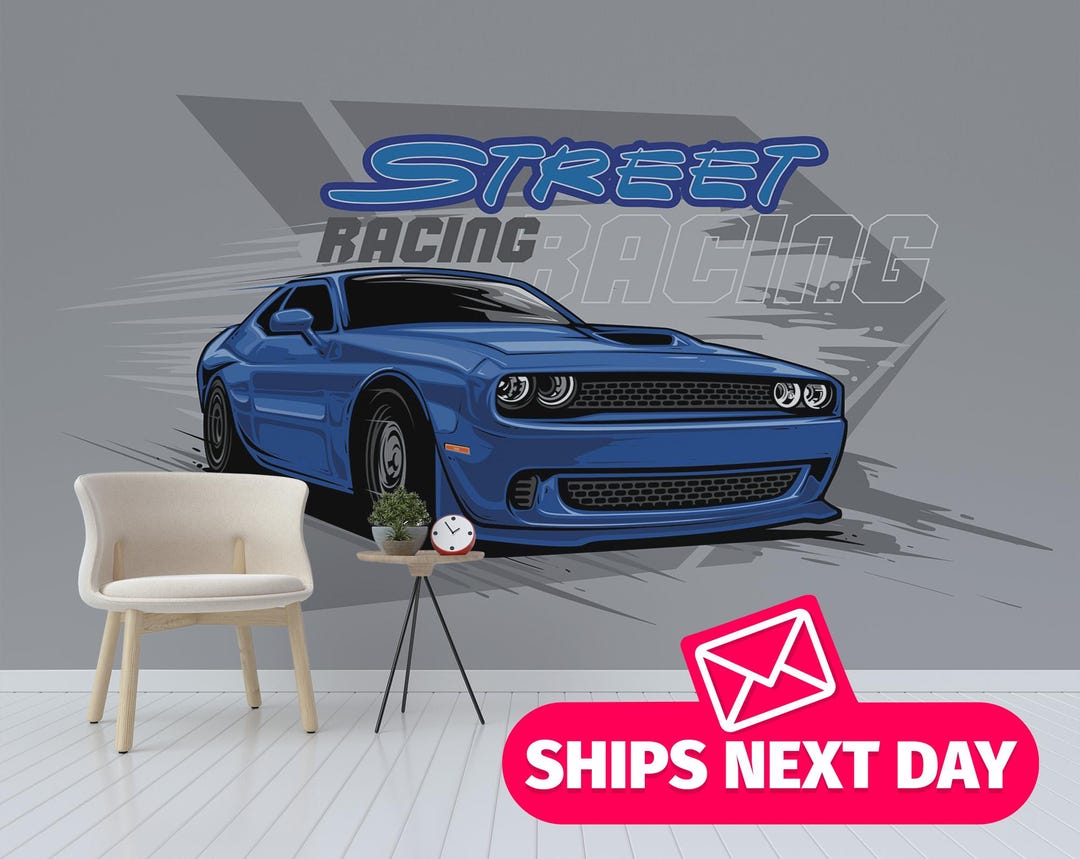 Street Racing Muscle Car Mural – Removable Vinyl Wallpaper - Etsy