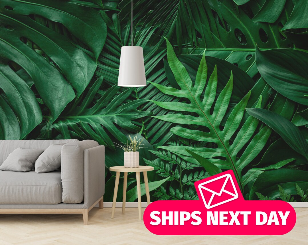 Tropical / Bold Palm Leaves Wall Mural, Peel and Stick Removable Vinyl ...