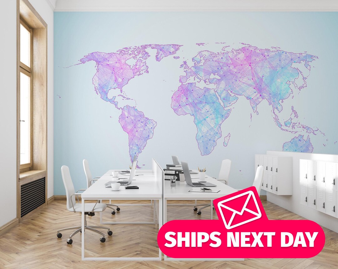 Pastel World Map Wallpaper Mural – Peel & Stick, Gradient Travel - Etsy