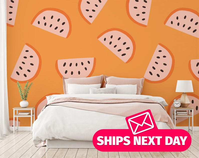 Watermelon / Retro Mural, Peel and Stick Removable Vinyl or Fabric, Non ...
