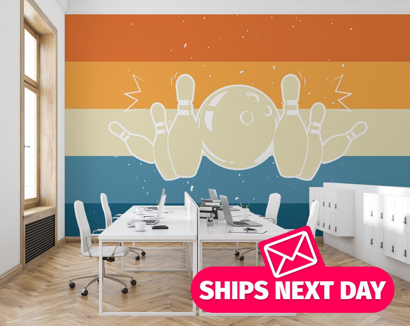 Bowling / Retro Mural, Peel and Stick Removable Vinyl or Fabric, Non ...