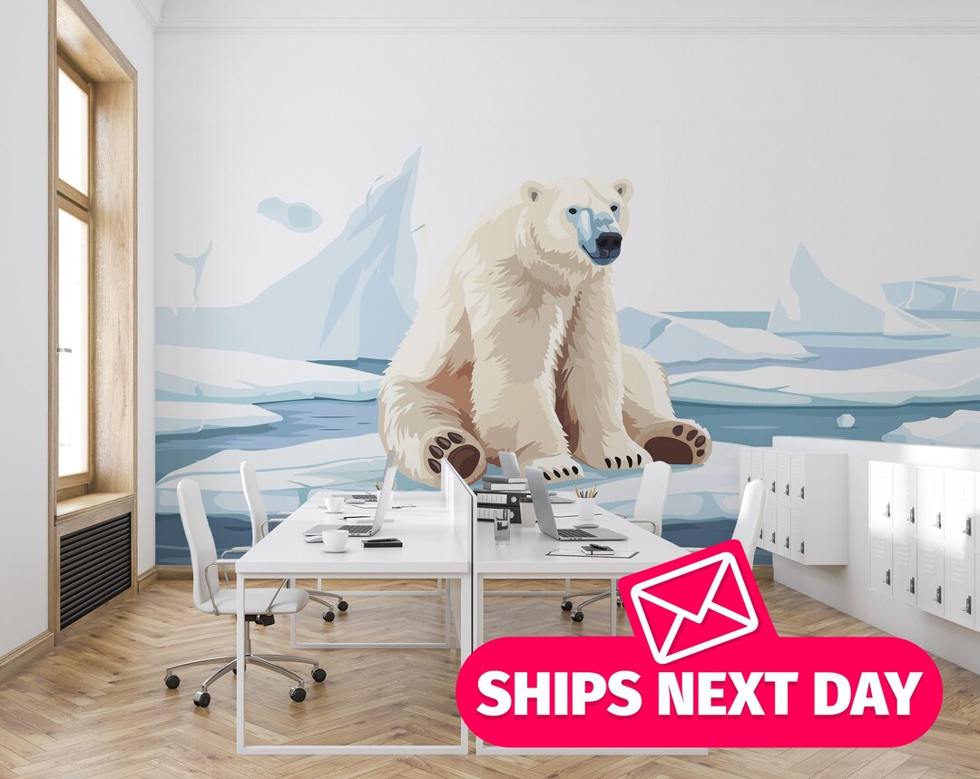 White Bear Removable Vinyl Mural / Arctic Polar Animal Wallpaper Mural ...