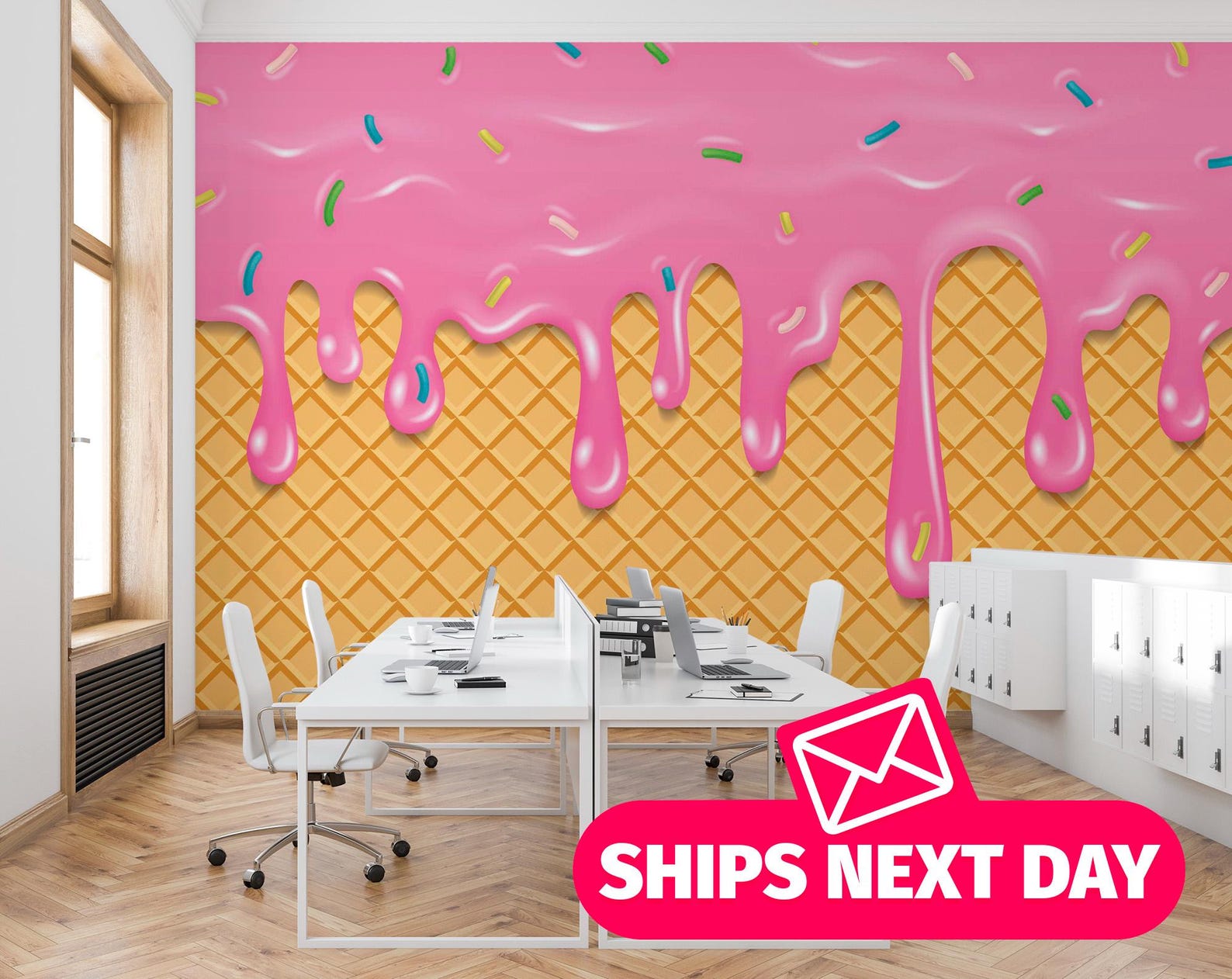 Strawberry Ice Cream Removable Vinyl Mural / Fun Dessert Wallpaper ...