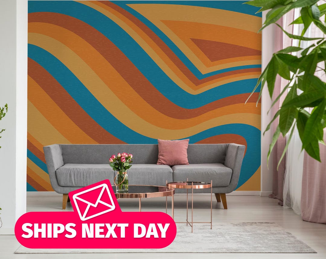 70s Retro Wave Stripe Mural - Peel & Stick Wallpaper - Etsy