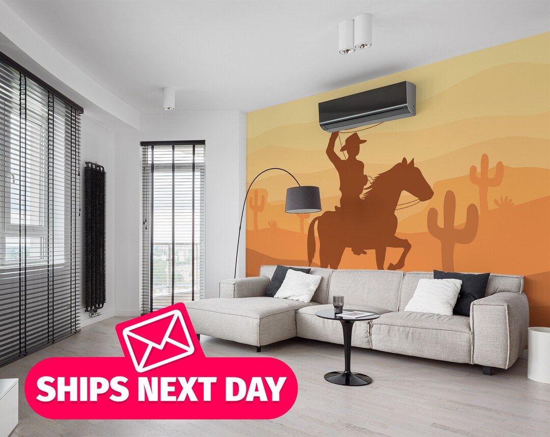 Western / Retro Wall Mural, Peel and Stick Removable Vinyl Wallpaper - Etsy