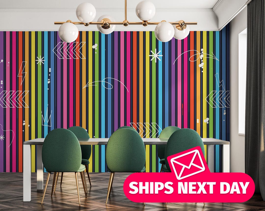 Rainbow Stripes Wall Mural – Colorful Graphic Lines, Peel & Stick - Etsy UK