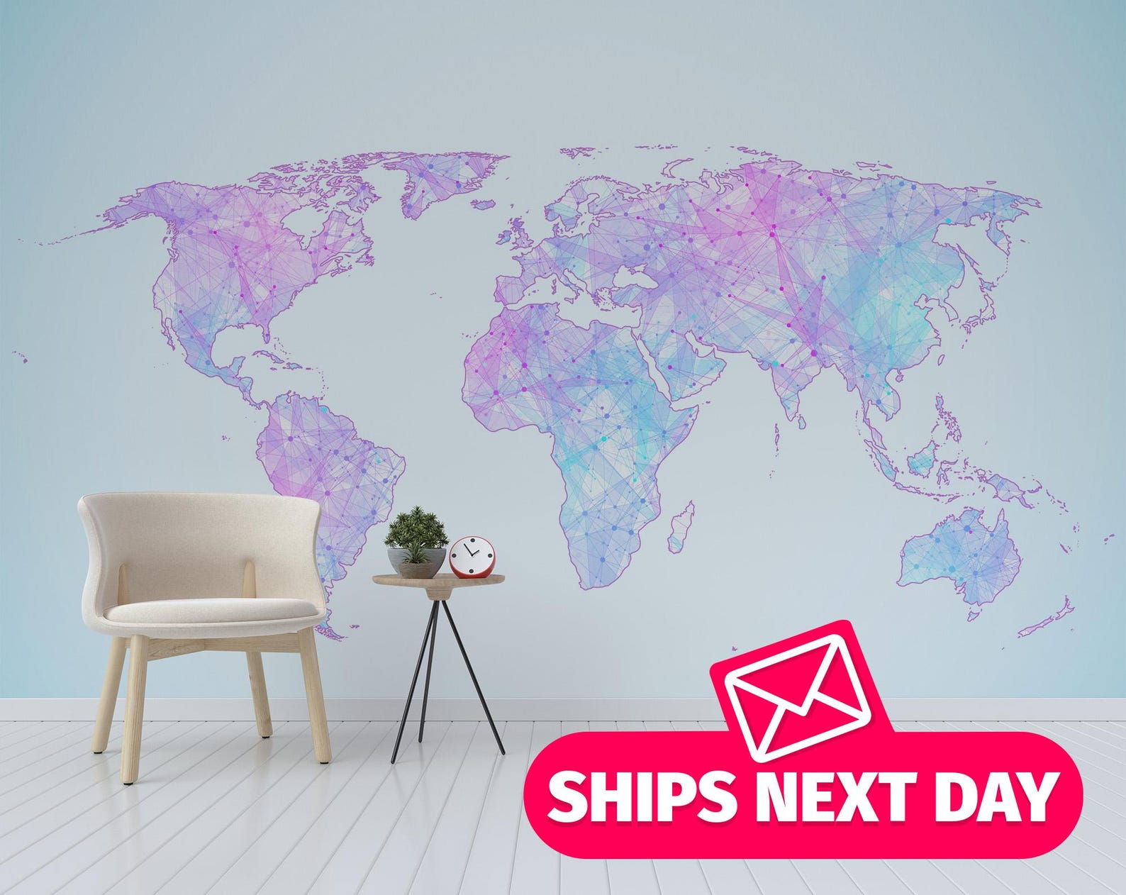 Pastel World Map Removable Vinyl Mural / Gradient Travel Wallpaper ...