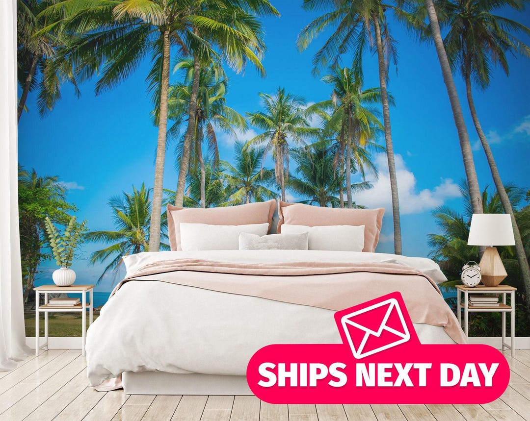 Palm Tree Wallpaper Mural / Tropical Mural, Peel and Stick Removable ...