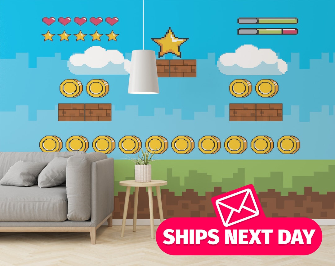 Super Mario / Retro Gaming Wall Mural, Peel and Stick Removable Vinyl ...