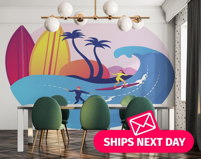 Surf Wallpaper Mural Surfing Wall Mural Peel and Stick | Etsy