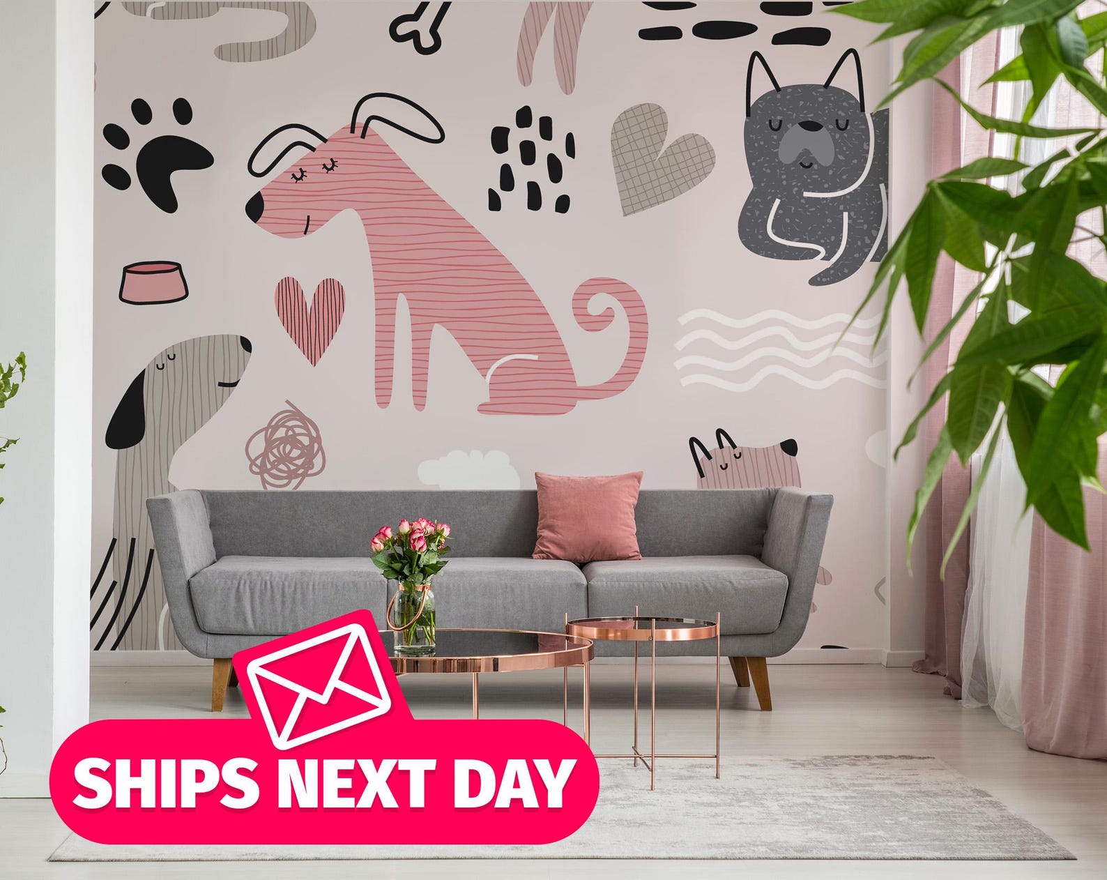 Boho Dogs and Cats Wallpaper Mural – Playful Nursery Pets Print - Etsy