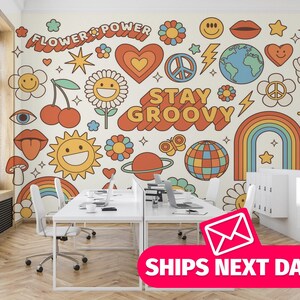 Groovy / Fun Retro Mural, Peel and Stick Removable Vinyl or Fabric, Non ...