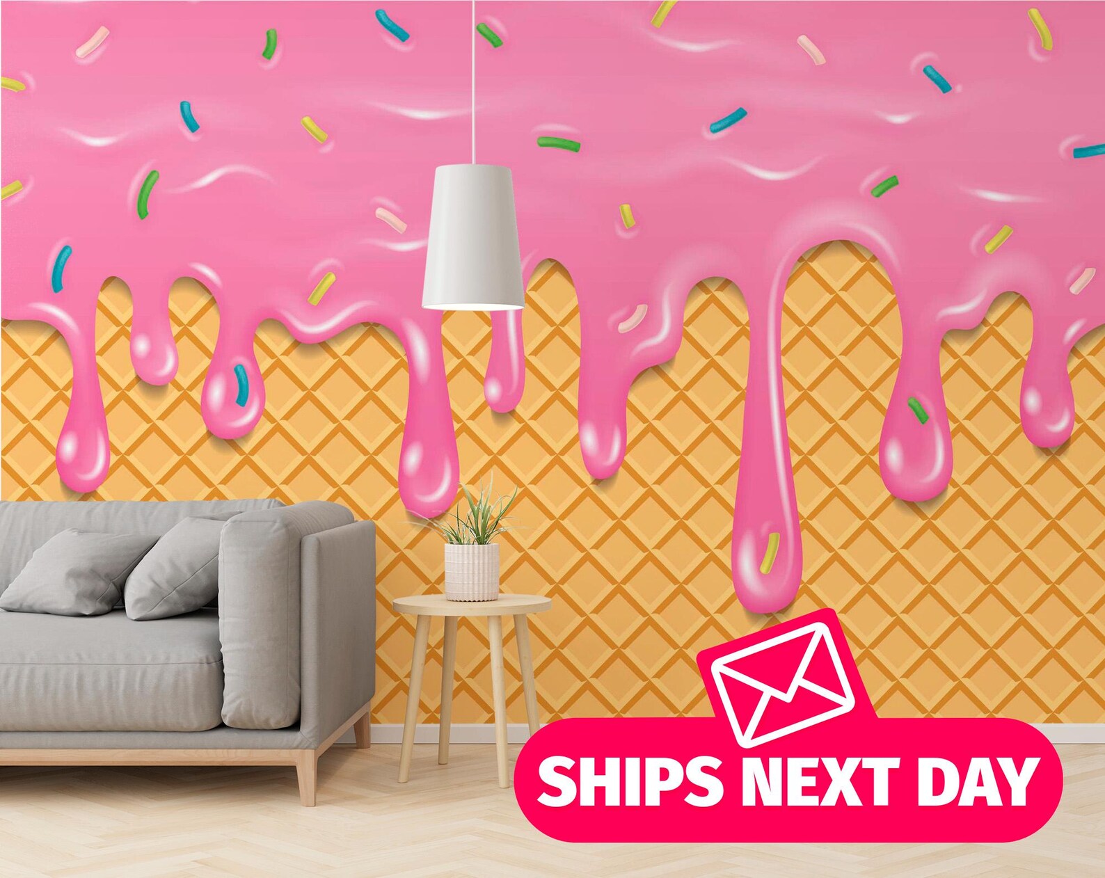 Strawberry Ice Cream Removable Vinyl Mural / Fun Dessert Wallpaper ...