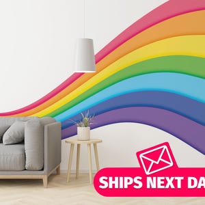 Wavy Rainbow Wallpaper Mural / Bold Colorful Mural Print, Peel and ...