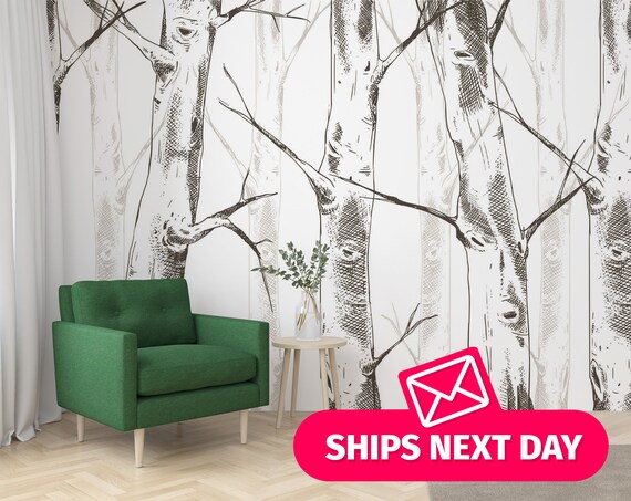 Birch Tree Wallpaper Mural Tree Wall Mural Peel and Stick | Etsy