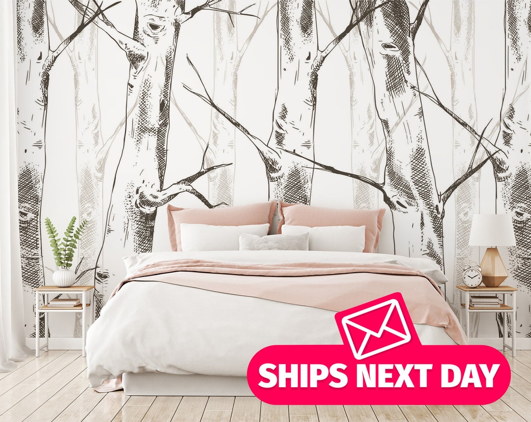 Birch Tree Wallpaper Mural Tree Wall Mural Peel and Stick - Etsy