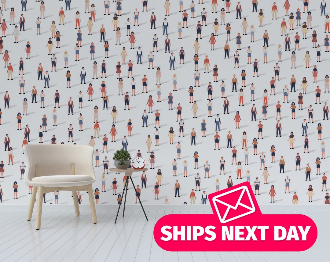 People Wallpaper Mural / Human Mural, Peel and Stick Removable Vinyl or ...