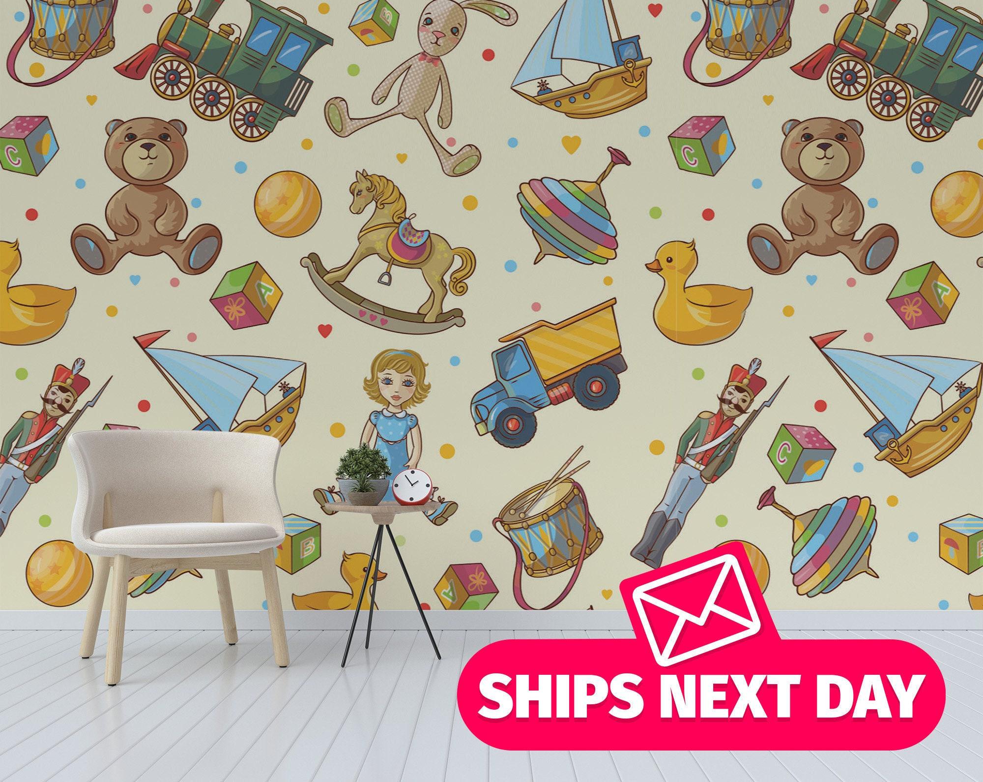 Toys Wallpaper Mural / Kids Mural, Peel and Stick Removable Vinyl or ...
