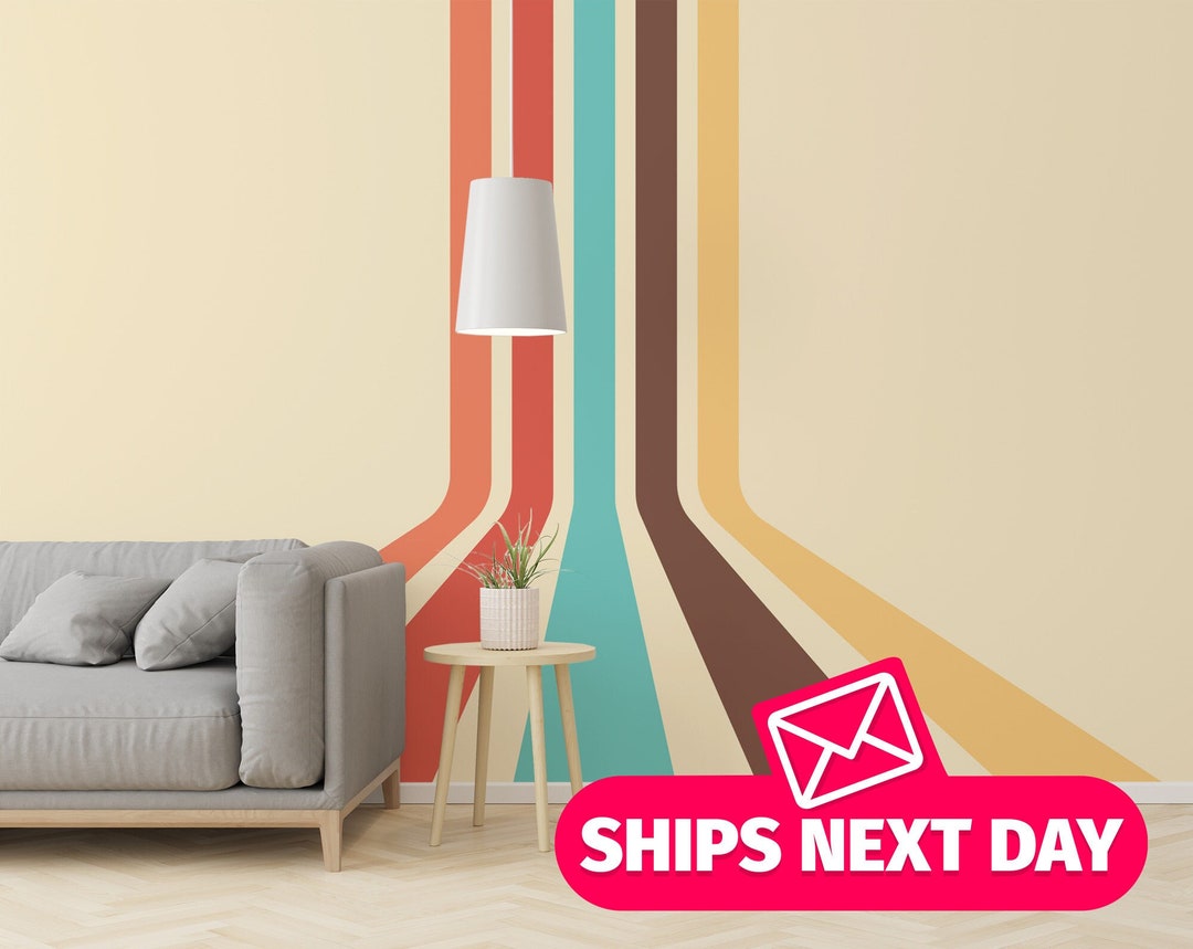 Retro / Stripe Mural, Peel and Stick Removable Vinyl or Non-pasted ...
