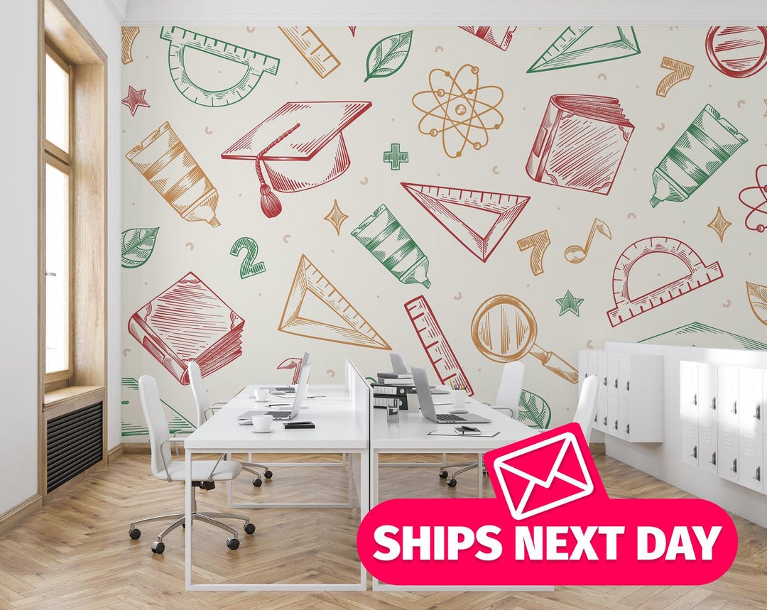 Back to School Line Art Wallpaper / Education Icons Wall Mural ...