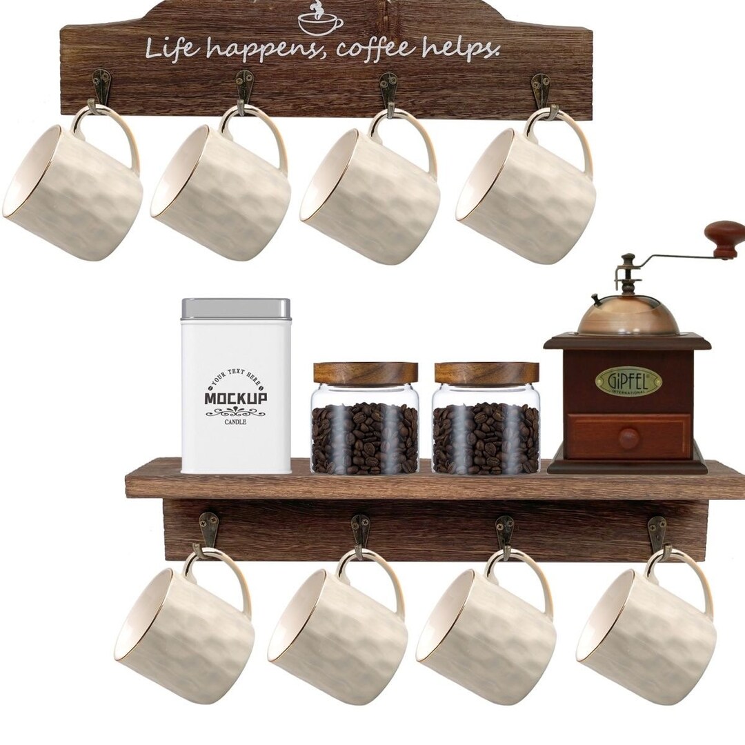 Solid Wood Cup Hanger Coffee Mug Hook Hanging Rail Home Decor Wall ...