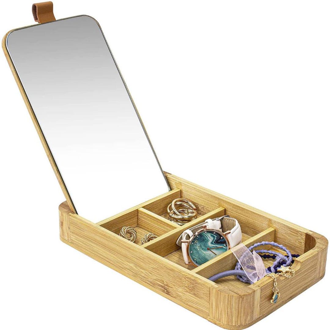 Bamboo Jewelry Box With Mirror, Valuables & Keepsake Storage - Etsy