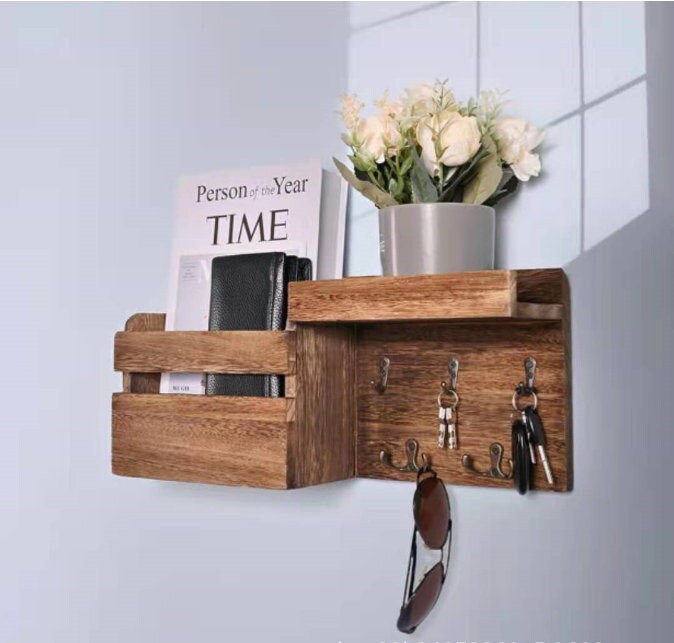 Creative Wooden Wall Organizer Shelf Vintage Wall Display Shelves Key ...