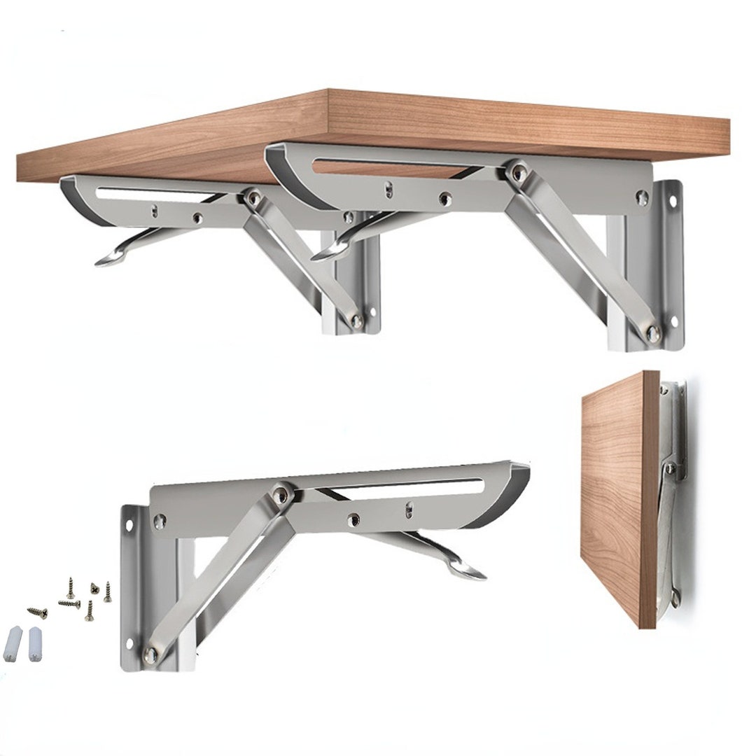 Foldable Stainless Steel Shelving Silver Bracket Shelf on Wall Shelf ...