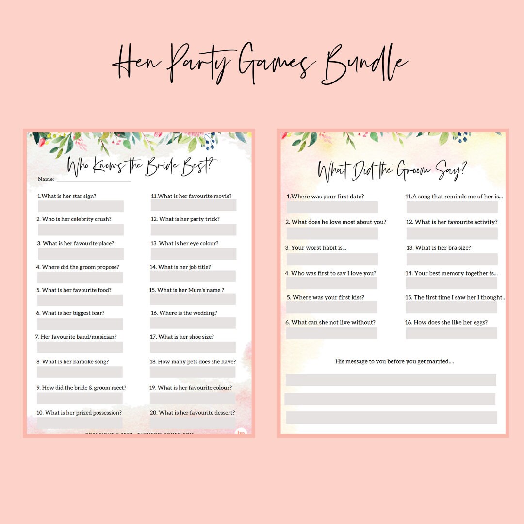 Printable Hen Party Games Bundle 4 Bridal Shower Games Who - Etsy