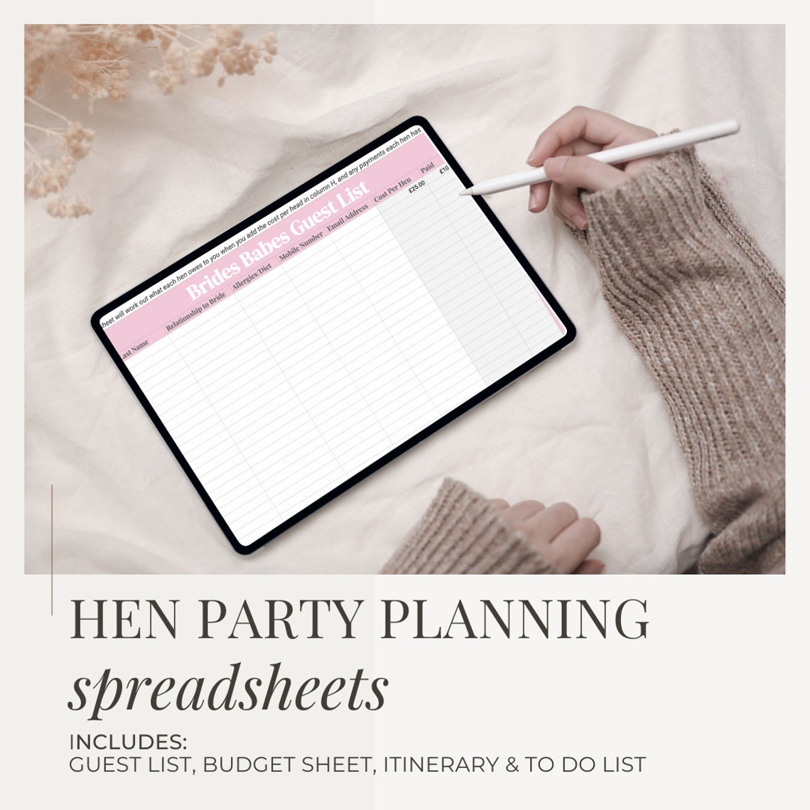 Hen Party Planning Spreadsheet Template - Hen Do Templates - Hen Party ...