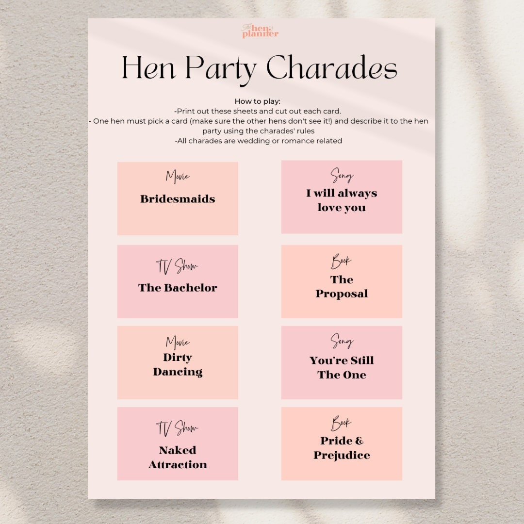 Hen Party Charades Printable digital Bridal Shower Game Download 36
