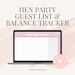 Hen Party Planning Spreadsheet Template Hen Do Templates Hen Party ...
