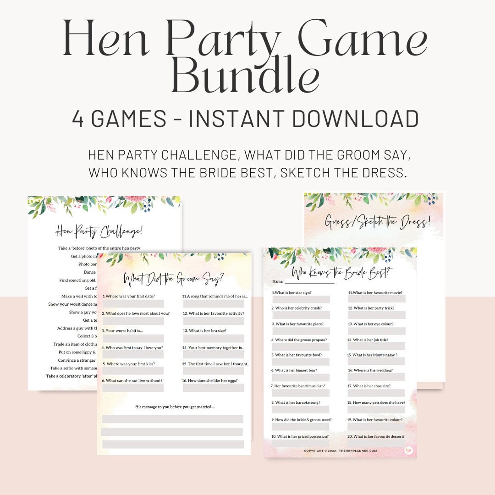Printable Hen Party Games Bundle 4 Bridal Shower Games Who - Etsy